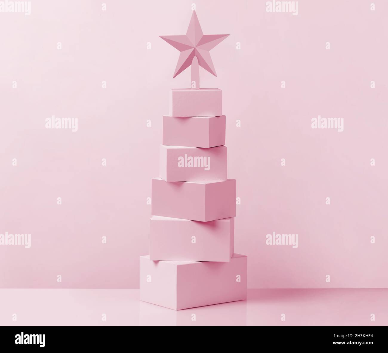 Christmas tree made from pink boxes Stock Photo - Alamy