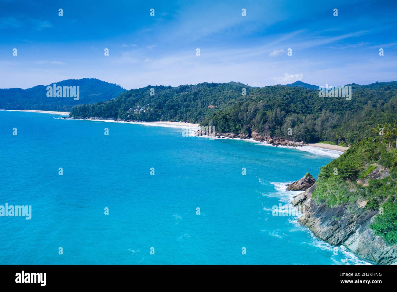 Aerial view of blue ocean and tropical beach over sky background Stock ...