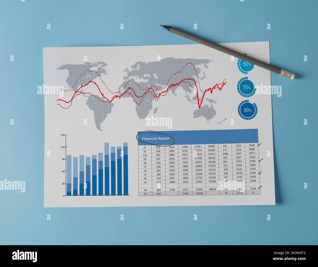 Charts and graphs on A4 page view from above Stock Photo - Alamy
