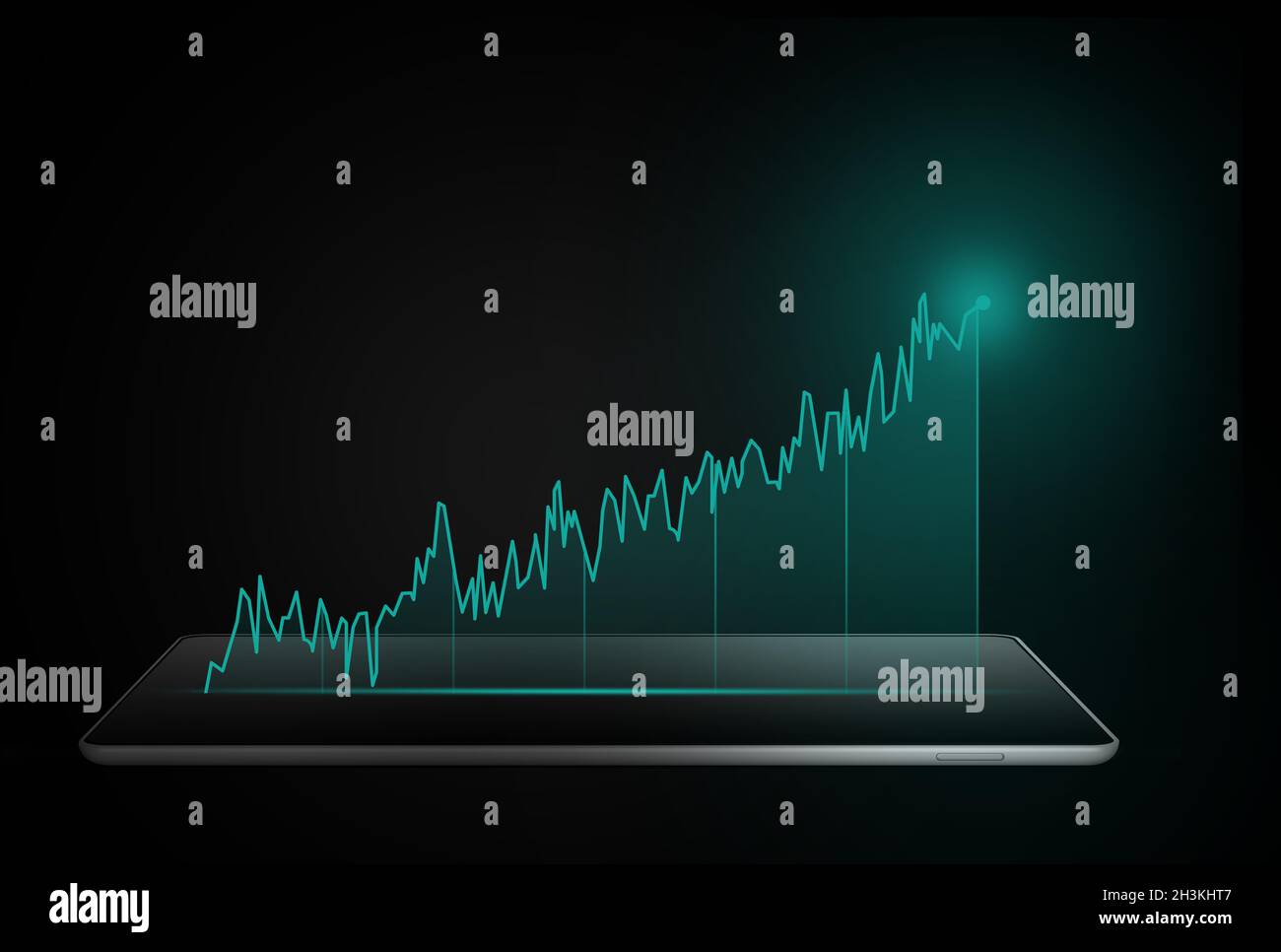 Glowing growing graph on black background Stock Photo - Alamy