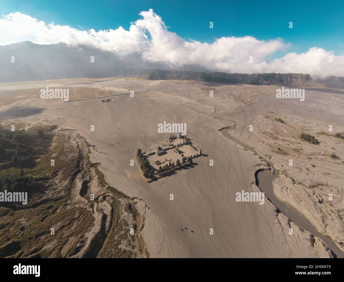 Cinematic shot aerial view of Pura Luhur Poten hindu temple near Mount ...