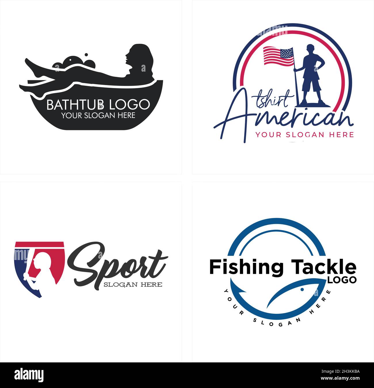 Modern fishing baseball sport and furniture bathtub logo design Stock ...