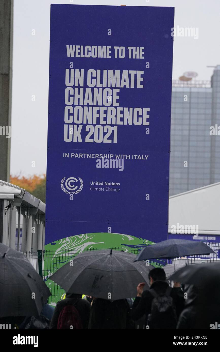 Signage for the UN Climate Change Conference , known as Cop26,in ...