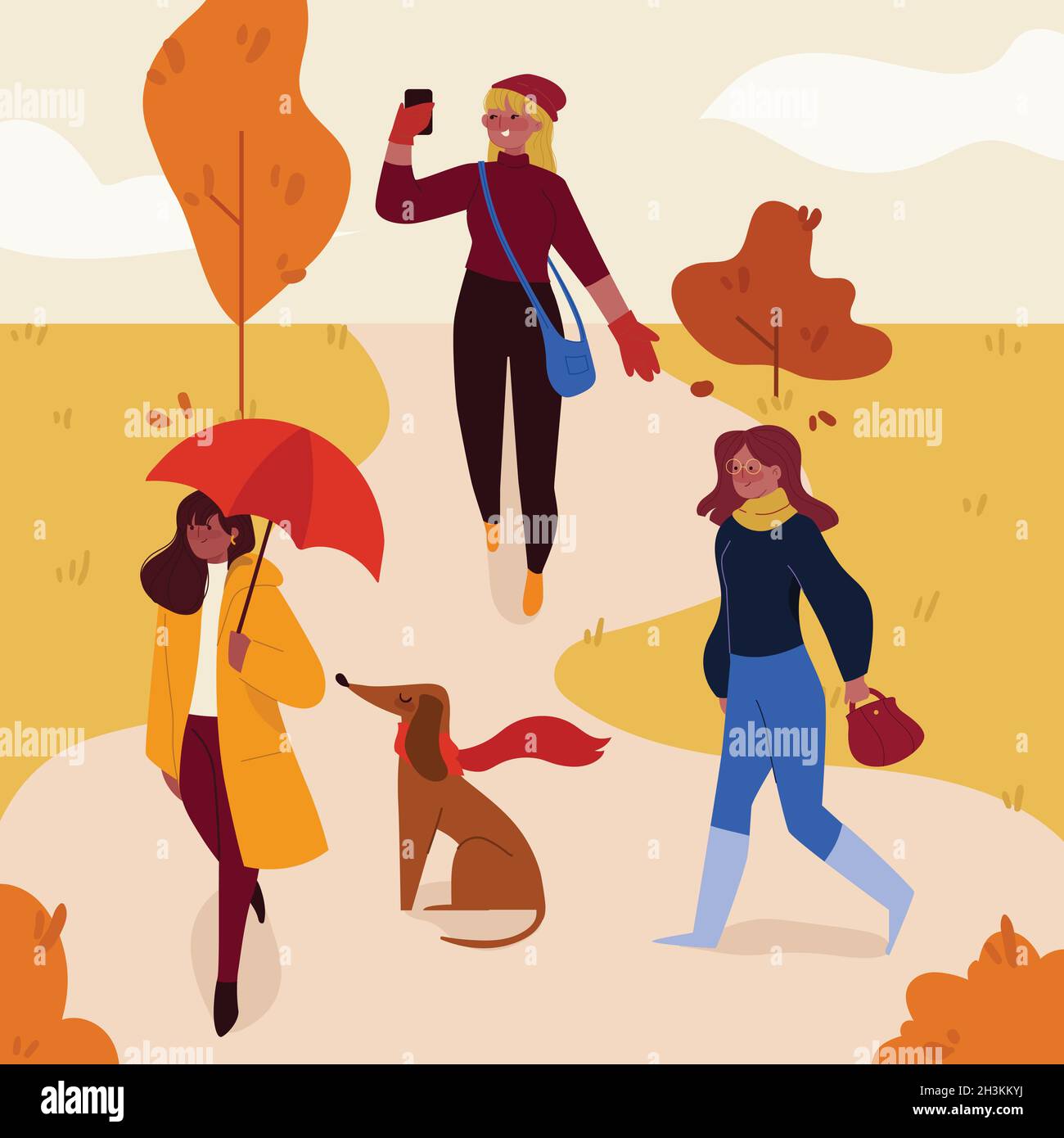 people walking autumn vector design illustration Stock Vector Image ...