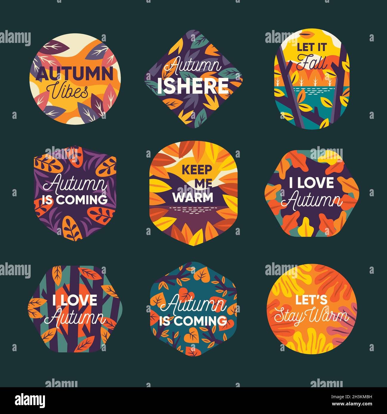 pack flat autumn labels vector design illustration Stock Vector Image ...