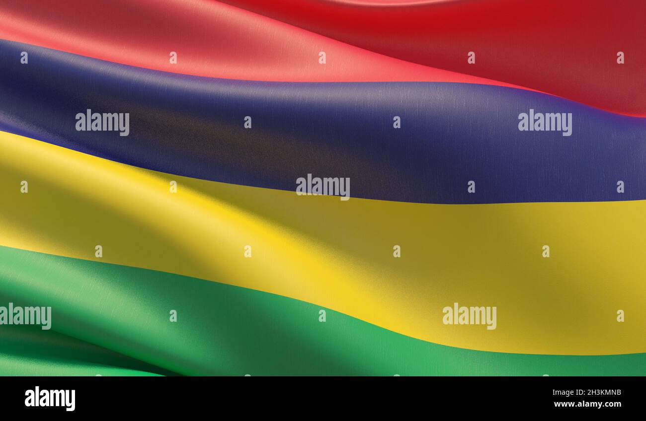 High resolution close-up flag of Mauritius. 3D illustration Stock Photo ...