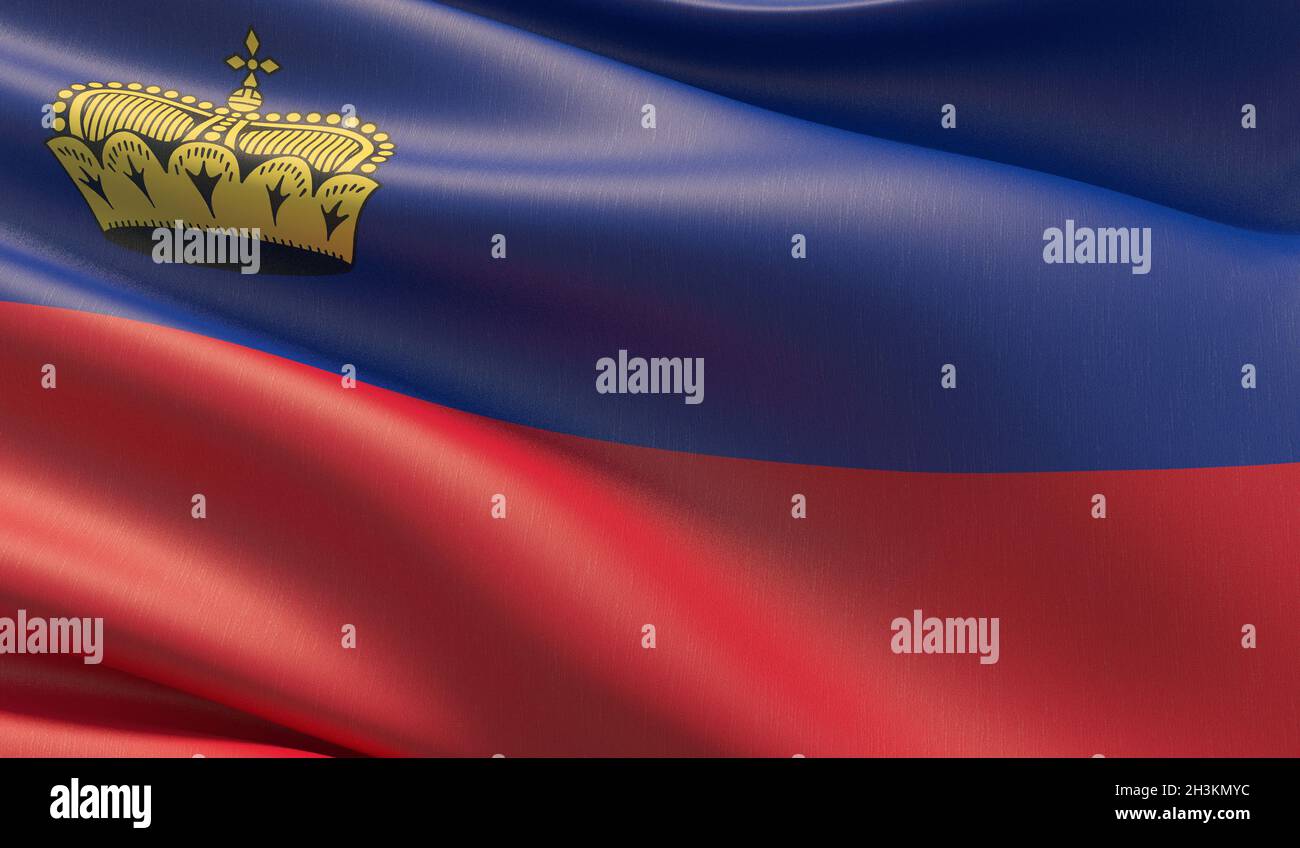 High resolution close-up flag of Liechtenstein. 3D illustration Stock ...