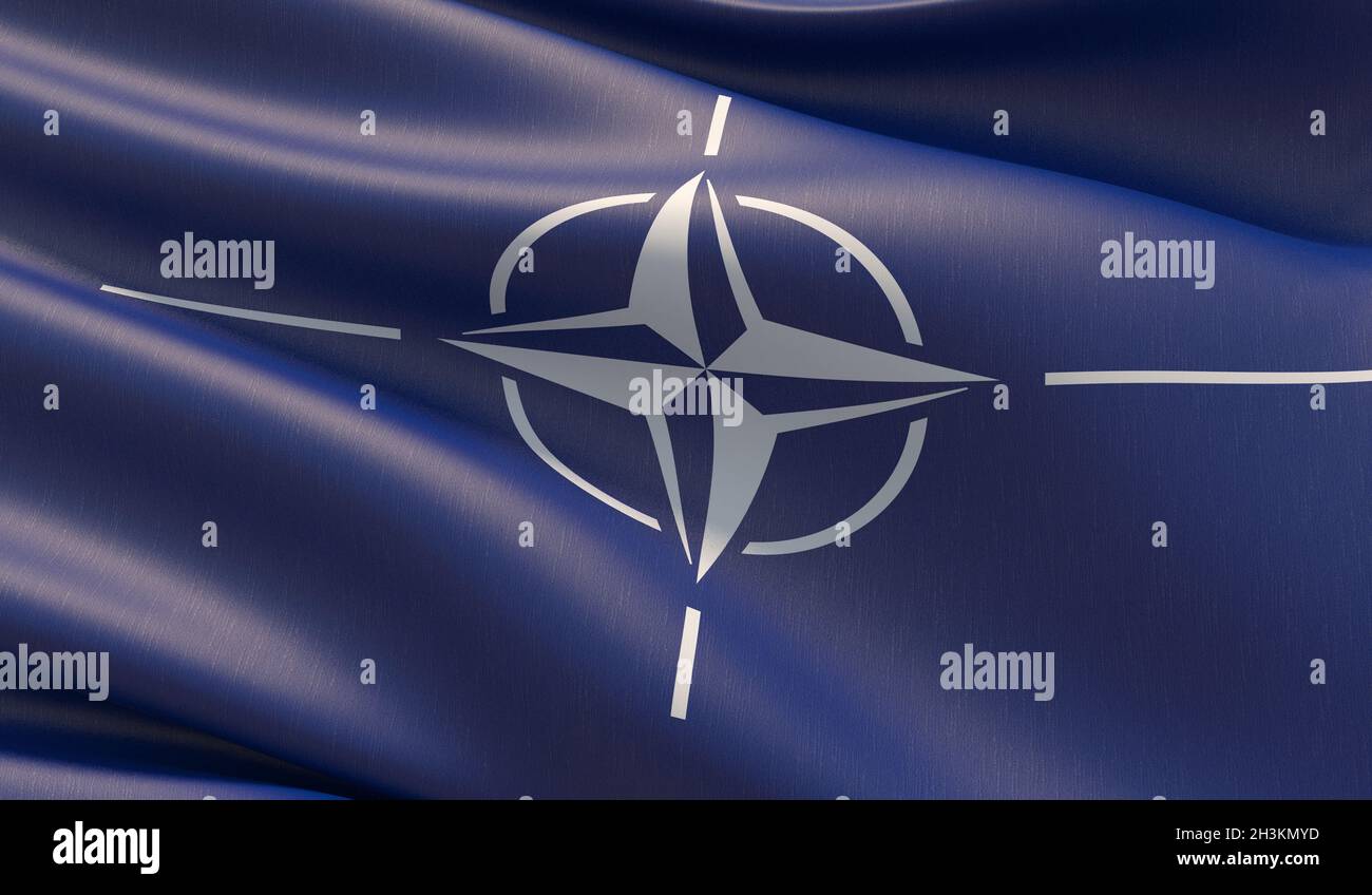 High resolution close-up flag of NATO. 3D illustration Stock Photo - Alamy