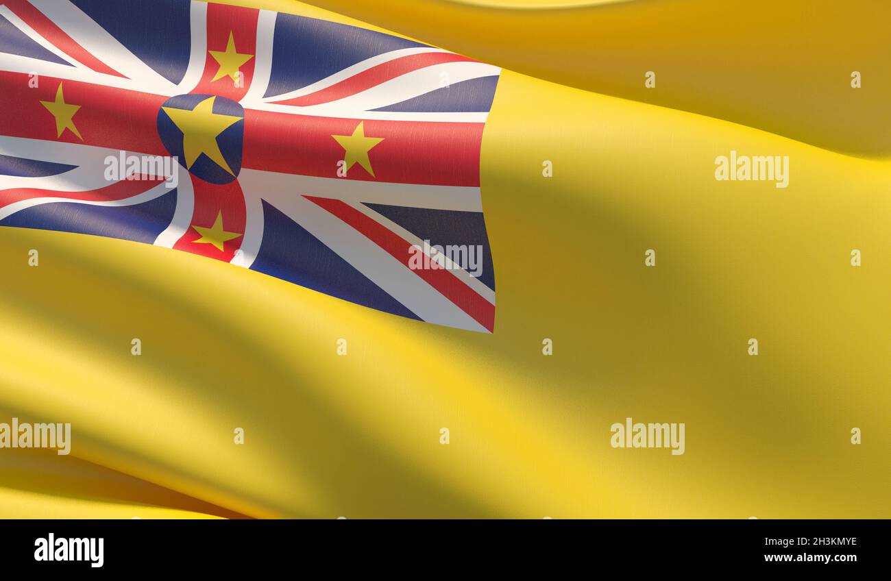 High resolution close-up flag of Niue. 3D illustration Stock Photo - Alamy