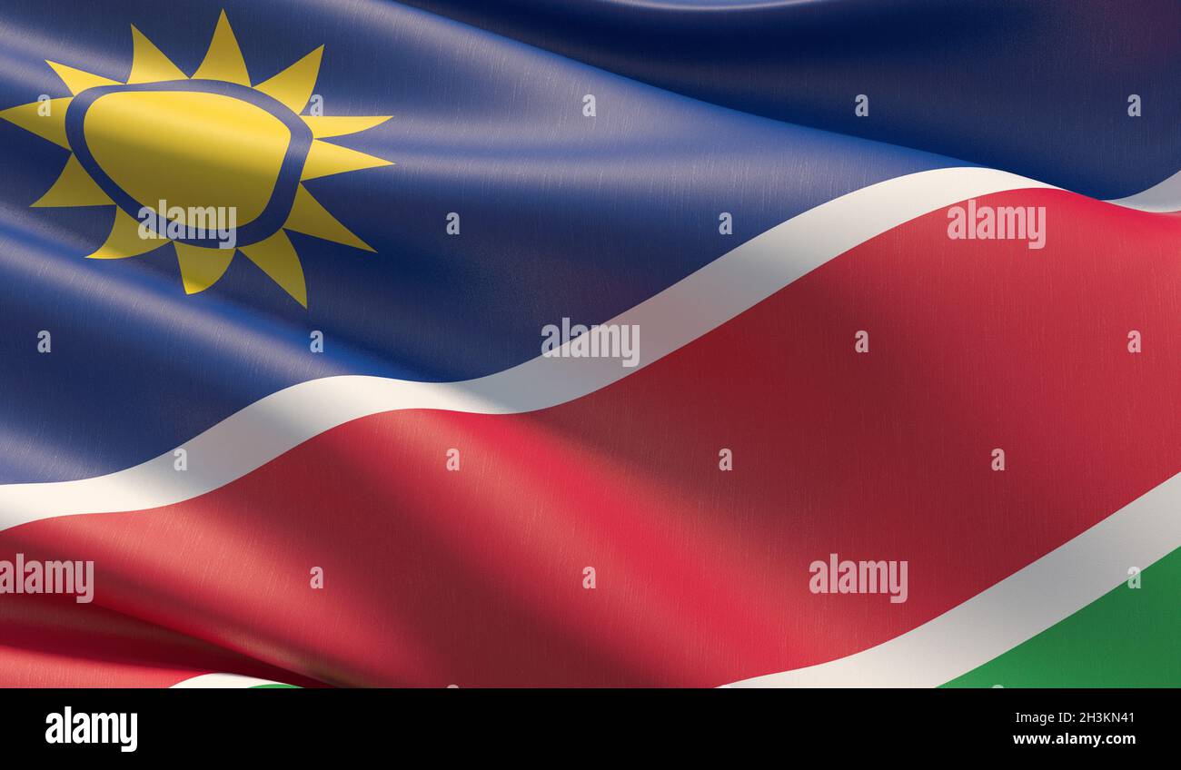 High resolution close-up flag of Namibia. 3D illustration Stock Photo ...