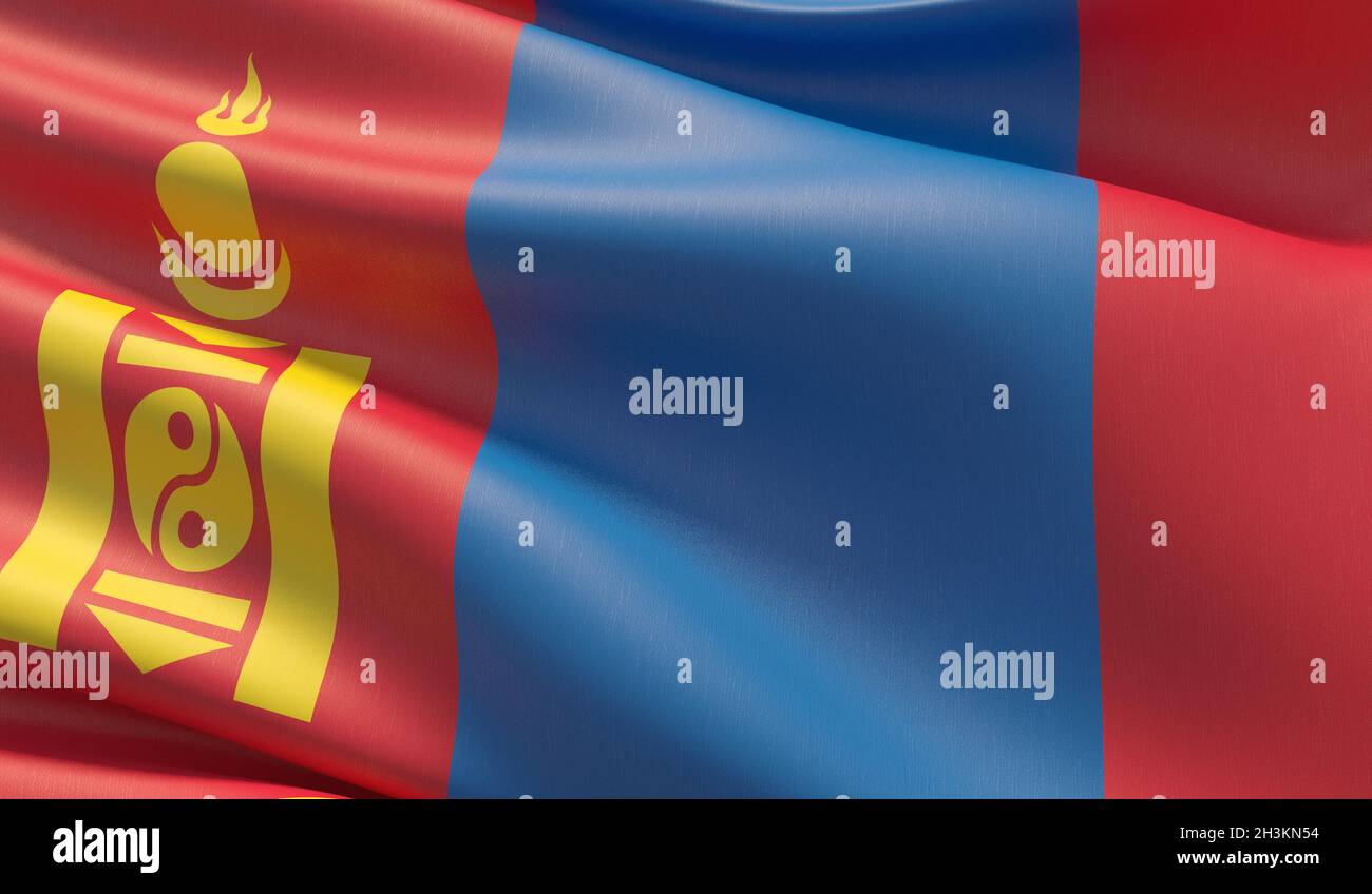 High resolution close-up flag of Mongolia. 3D illustration Stock Photo ...