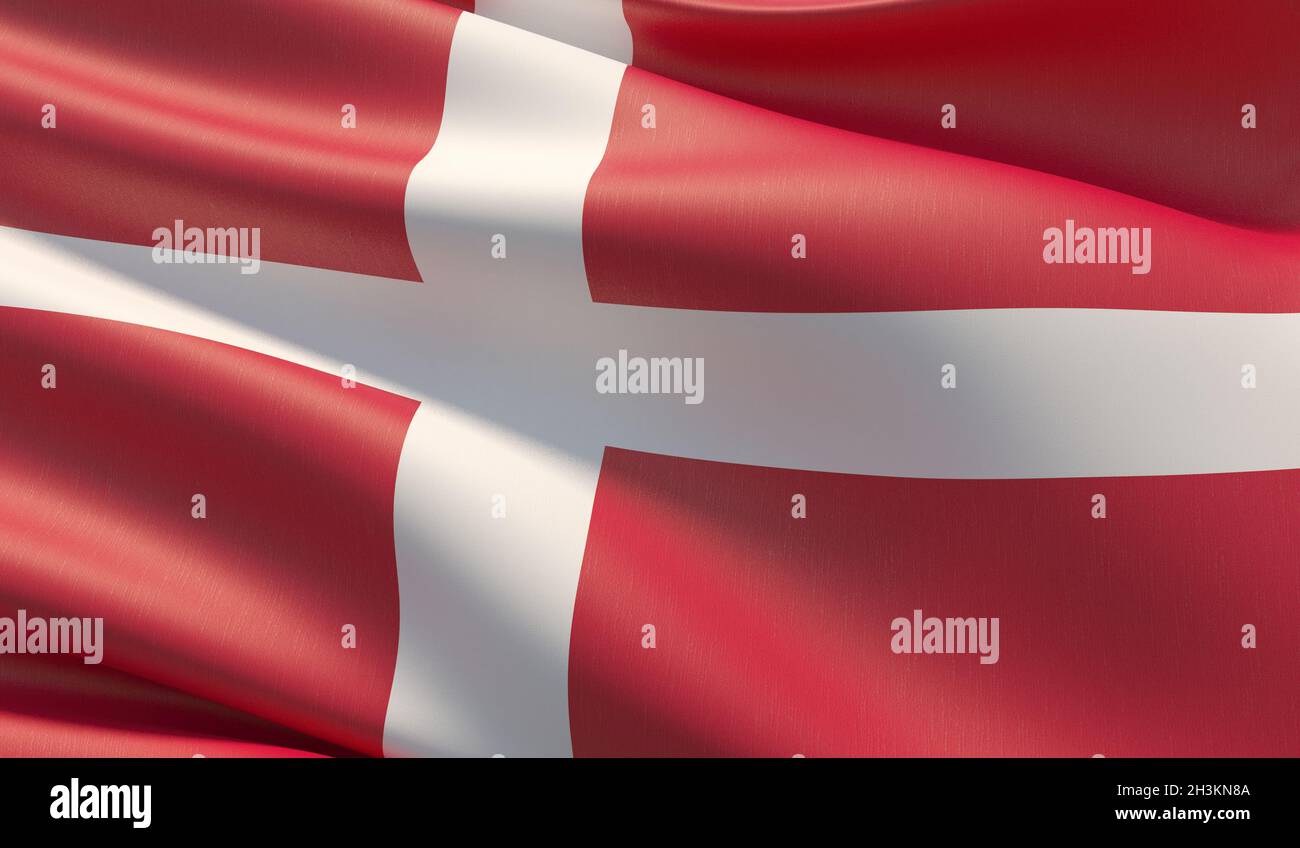 High resolution close-up flag of Denmark. 3D illustration Stock Photo ...