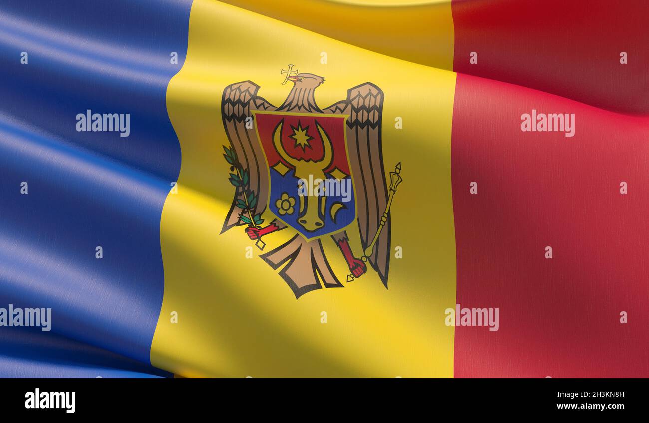 High resolution close-up flag of Moldova. 3D illustration Stock Photo ...