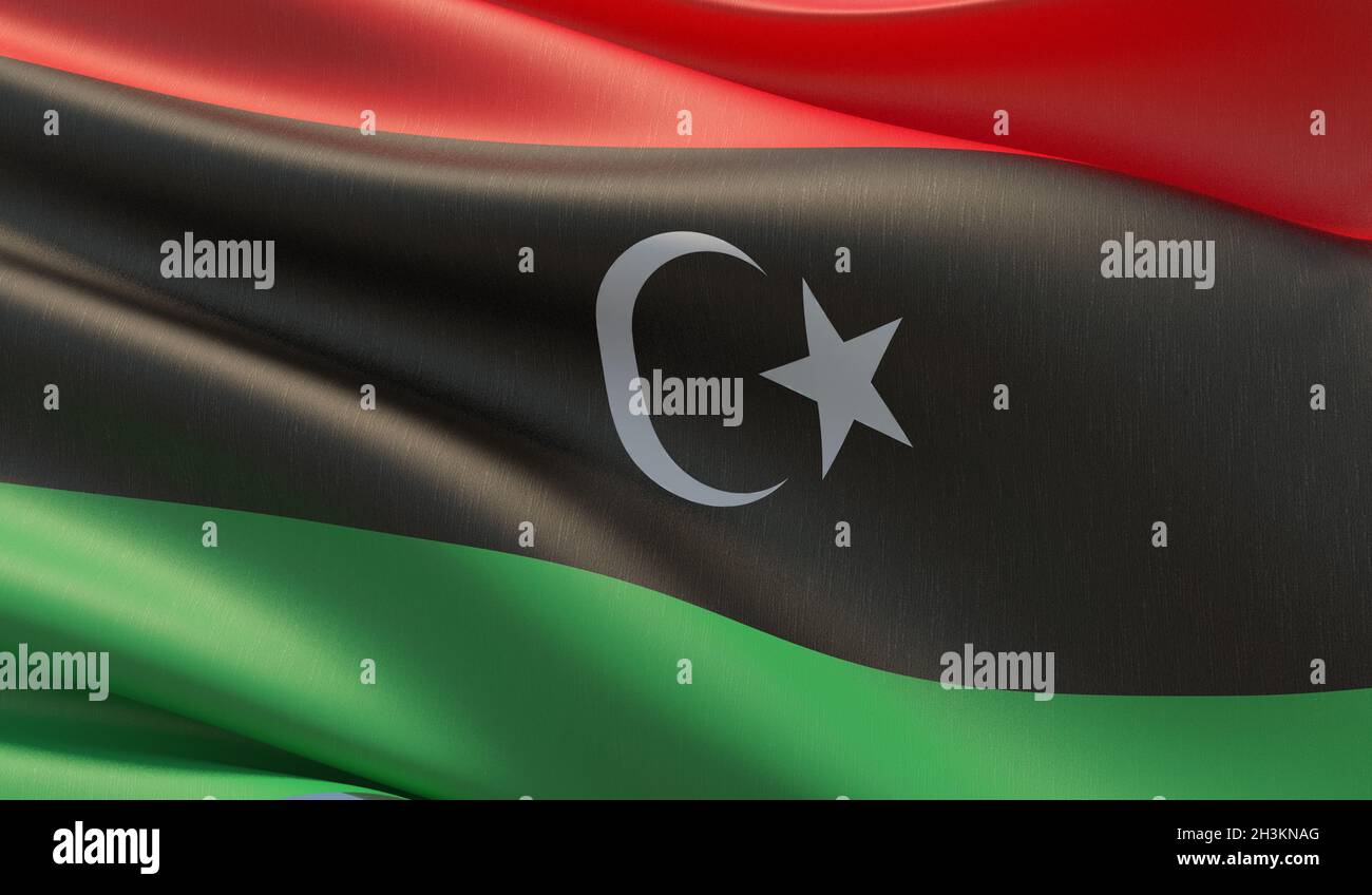 High resolution close-up flag of Libya. 3D illustration Stock Photo - Alamy