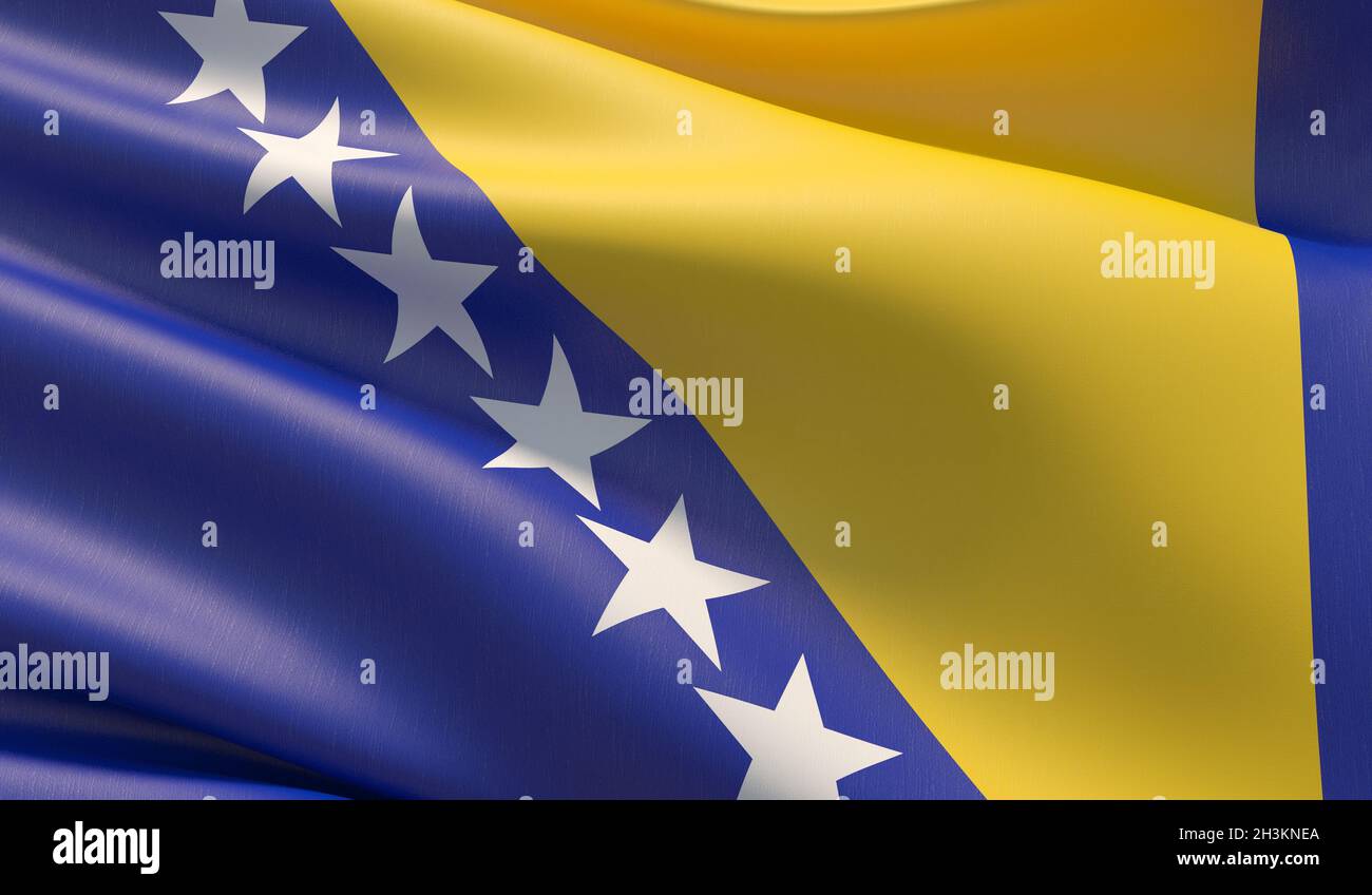 High resolution close-up flag of Bosnia and Hercegovina. 3D ...