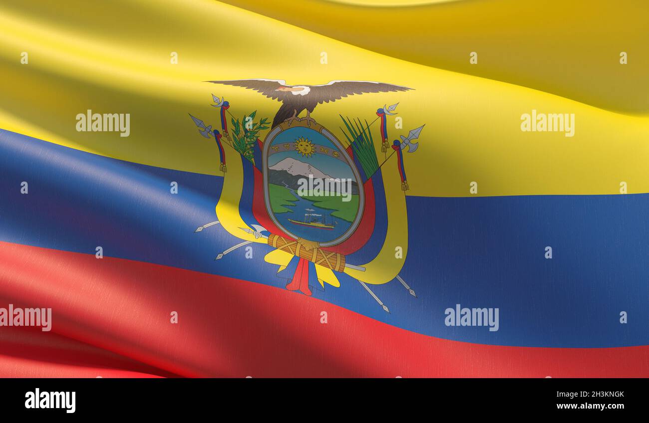High resolution close-up flag of Ecuador. 3D illustration Stock Photo ...