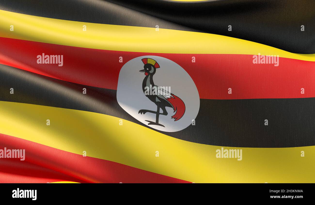 High resolution close-up flag of Uganda. 3D illustration Stock Photo ...