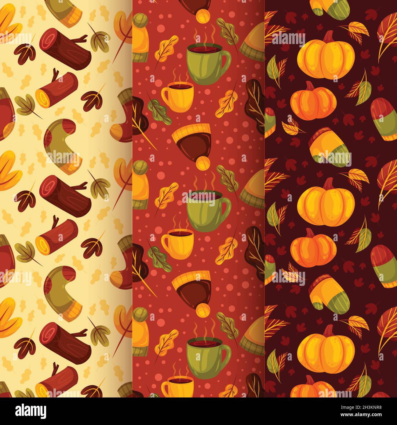 pack flat autumn patterns vector design illustration Stock Vector Image ...