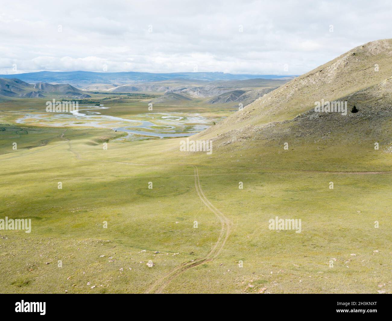 Aerial view of the delta of the Anga river before it flows into Lake ...