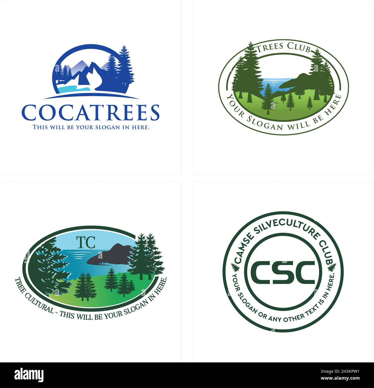 Set of landscape mountain river tree adventure logo design Stock Vector ...