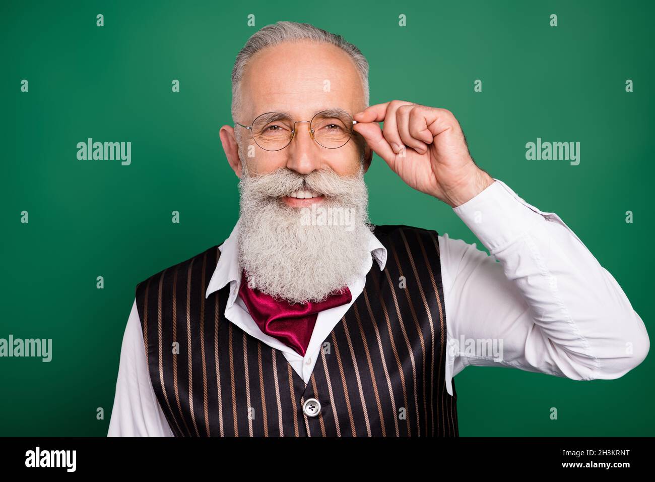 Photo of cheerful well-groomed bearded professor toothy smile wear ...