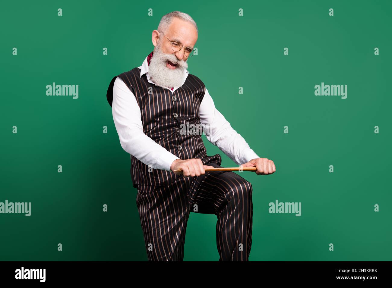 Photo of annoyed aggressive professor scream break pointer wear specs ...