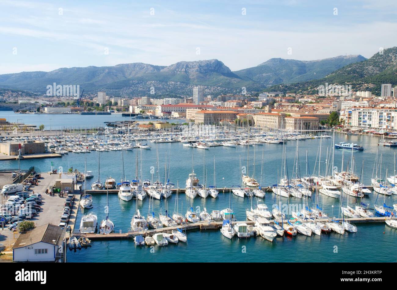 Aerial view of Yachts and boats in the Toulon port in Cote de Azur ...