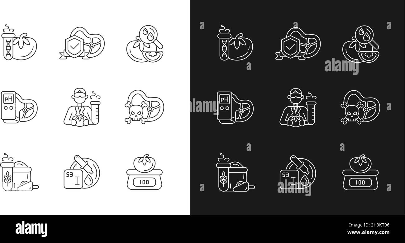 Organic products testing linear icons set for dark and light mode Stock ...