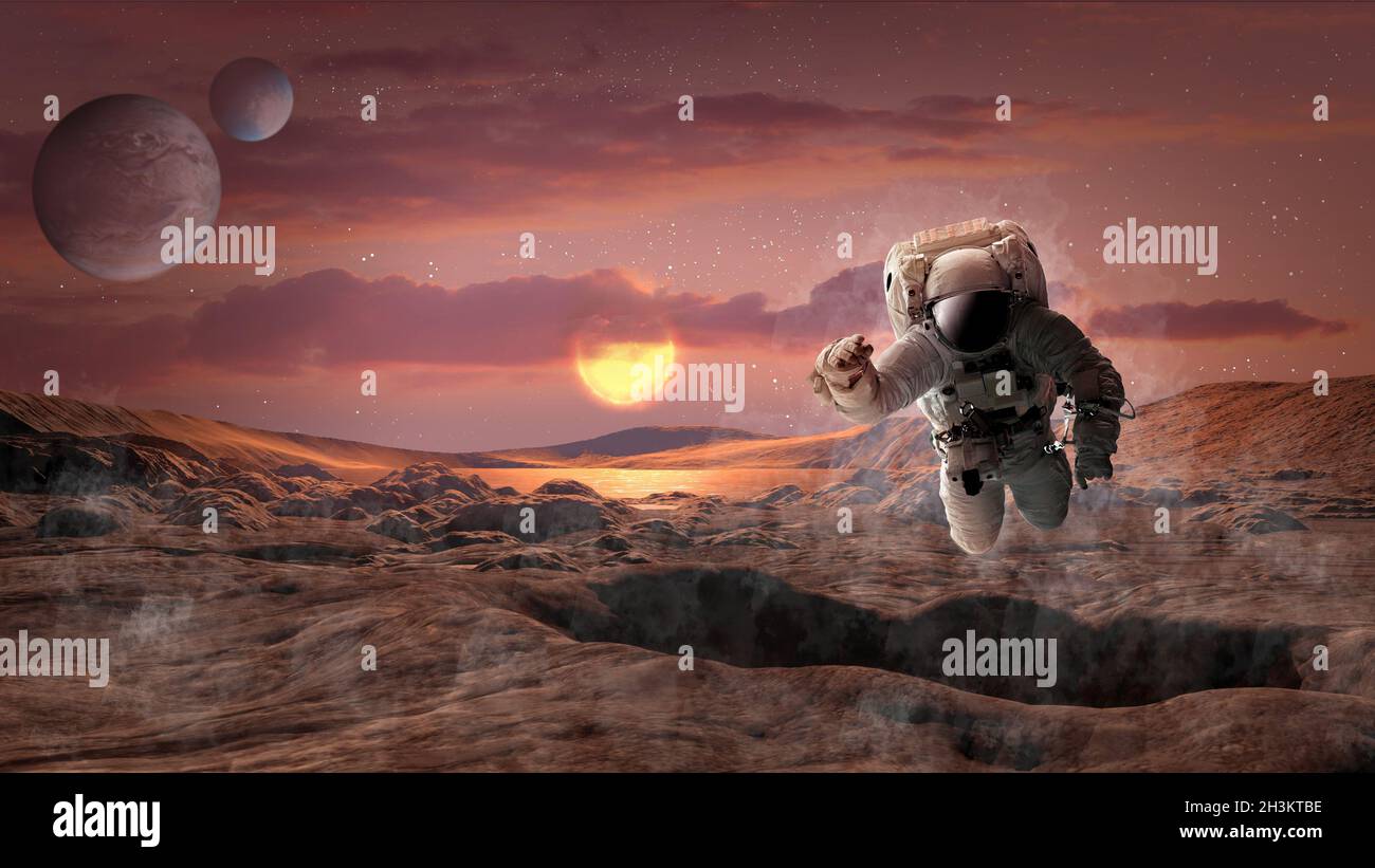 Astronaut in outer space over the planet Earth.Stars provide the ...