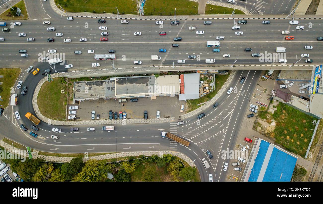 Drones Eye View - abstract road traffic jam top view, transportation ...