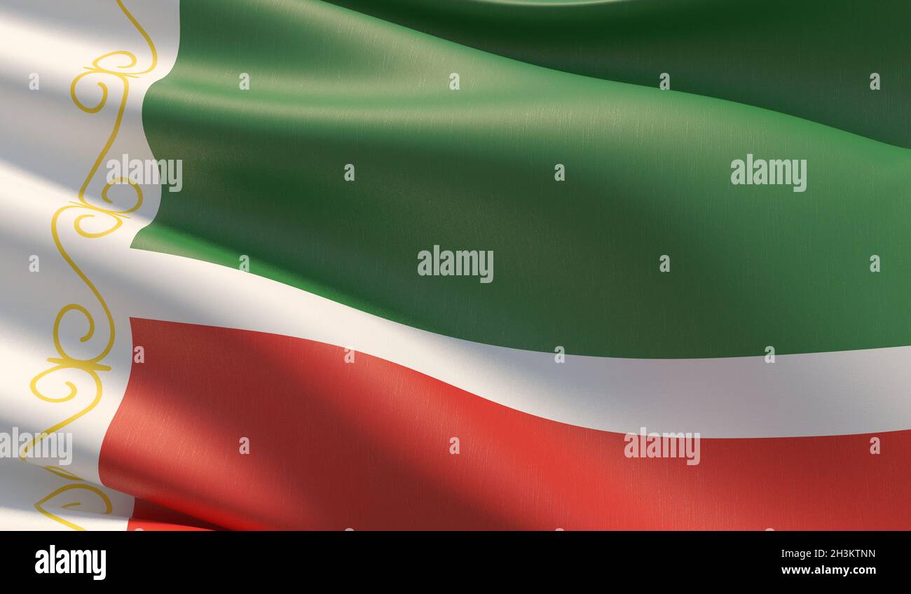 Flag of Chechnya, Chechen Republic. High resolution close-up 3D ...