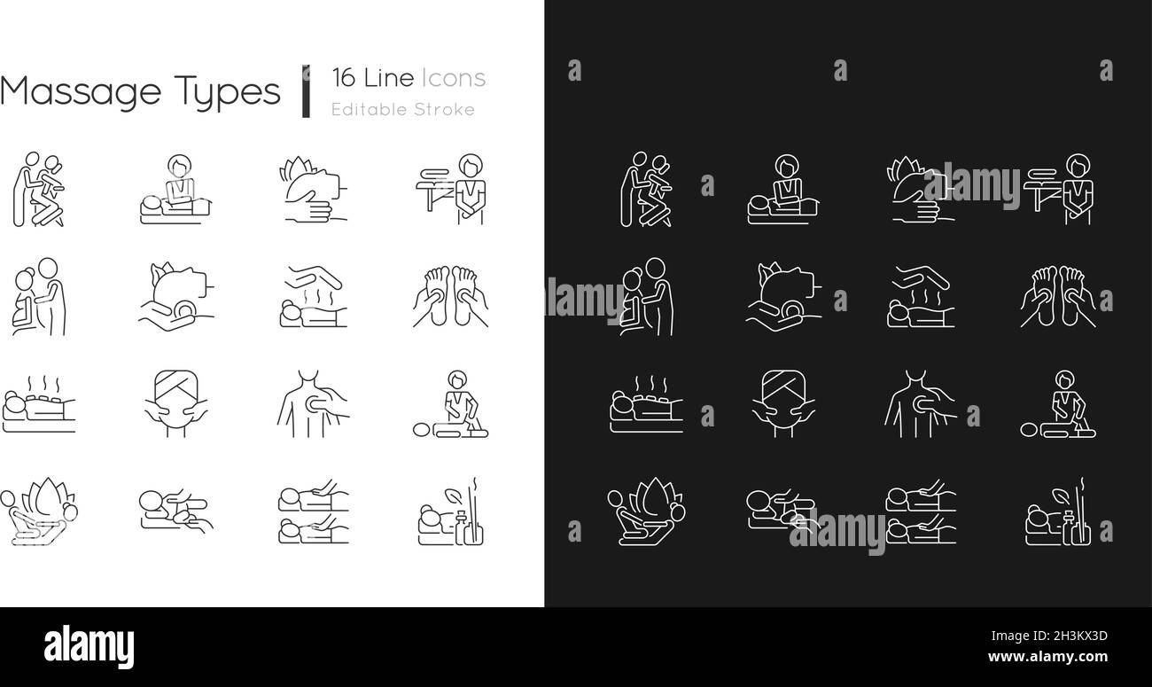 Massage types linear icons set for dark and light mode Stock Vector ...