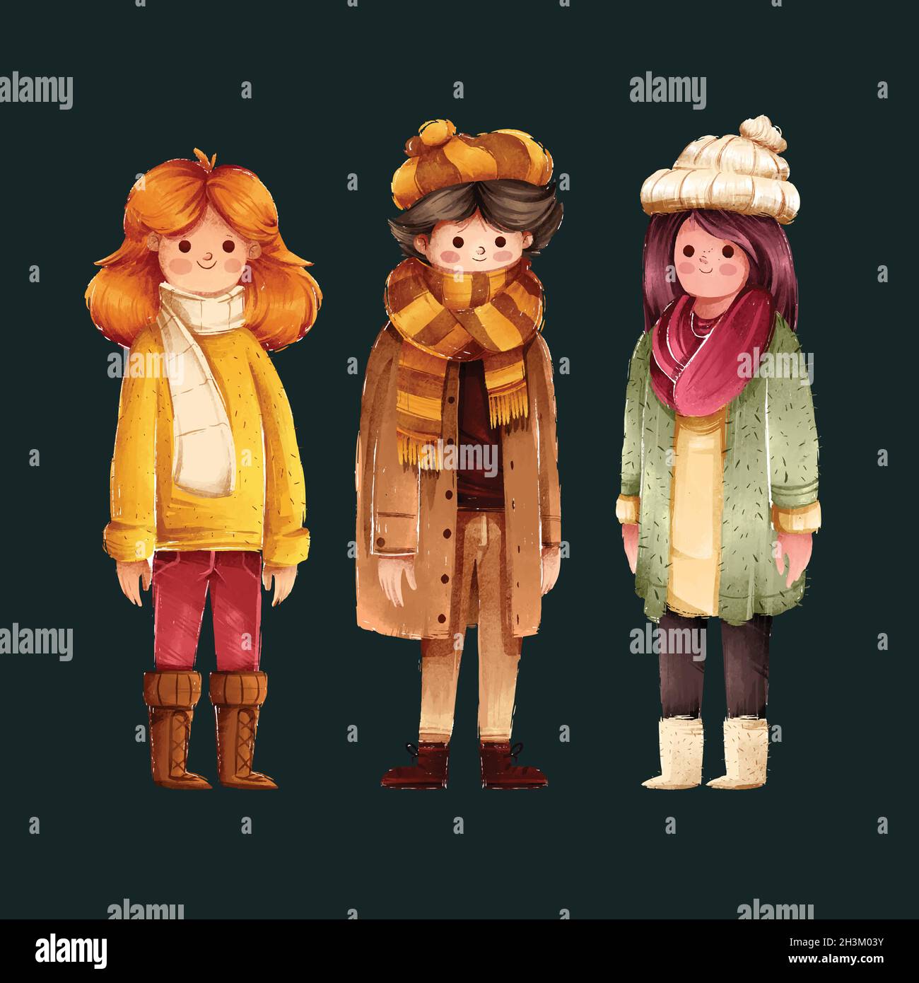 people wearing autumn clothes vector design illustration Stock Vector ...