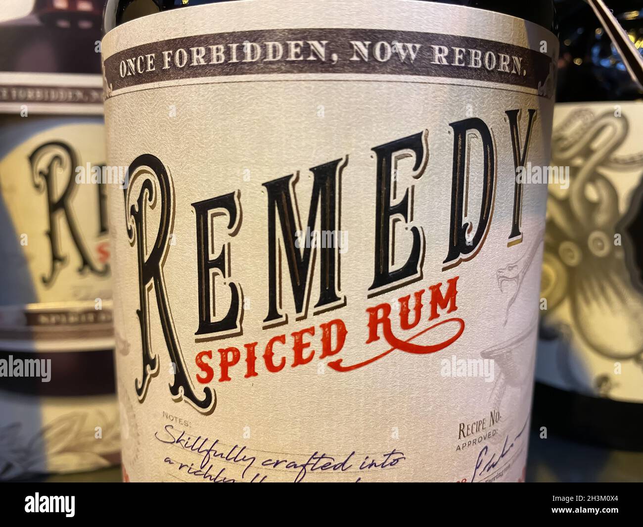 Viersen, Germany - June 9. 2021: View on bottle label with logo ...