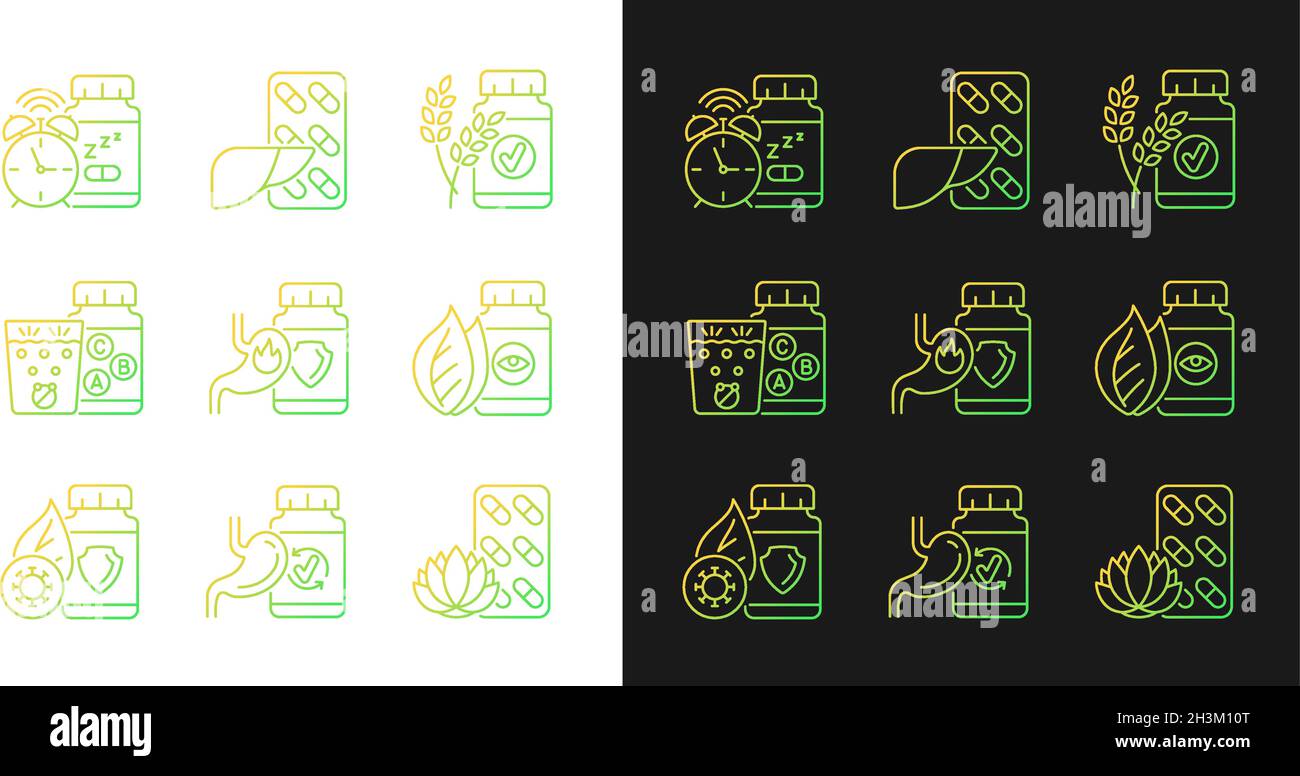 Food supplements gradient icons set for dark and light mode Stock ...