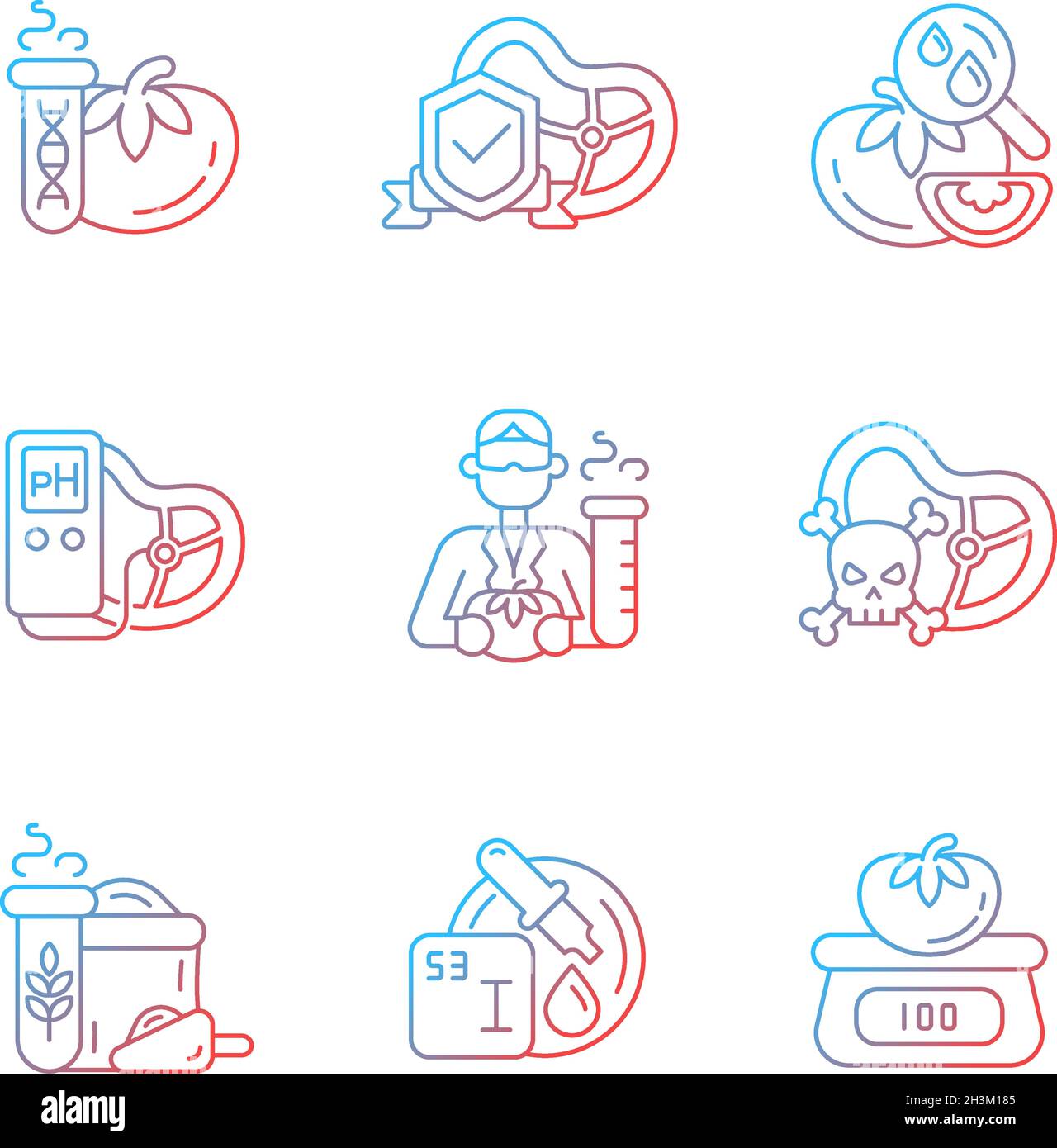 Organic Products Testing Gradient Linear Vector Icons Set Stock Vector