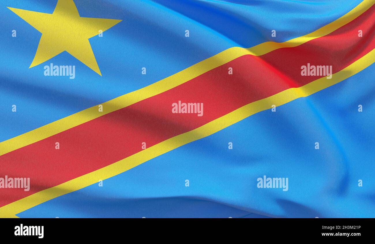 Waving national flag of Democratic Republic of the Congo. Waved highly ...