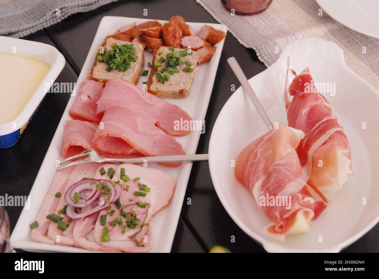 Copenhagen /Denmark / 29 October 2021 /Cold lunch table with ham ...