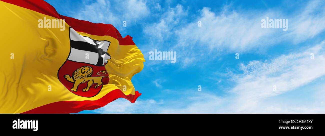 flag of Bonn at cloudy sky background on sunset, panoramic view ...