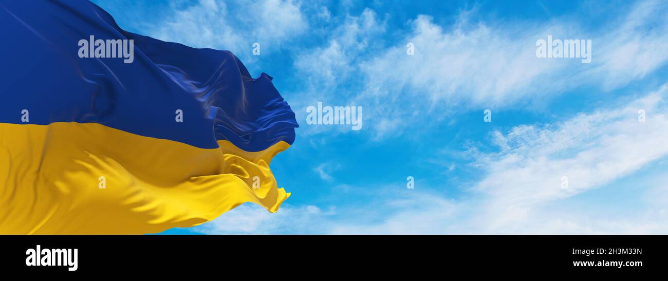 flag of Chemnitz at cloudy sky background on sunset, panoramic view ...