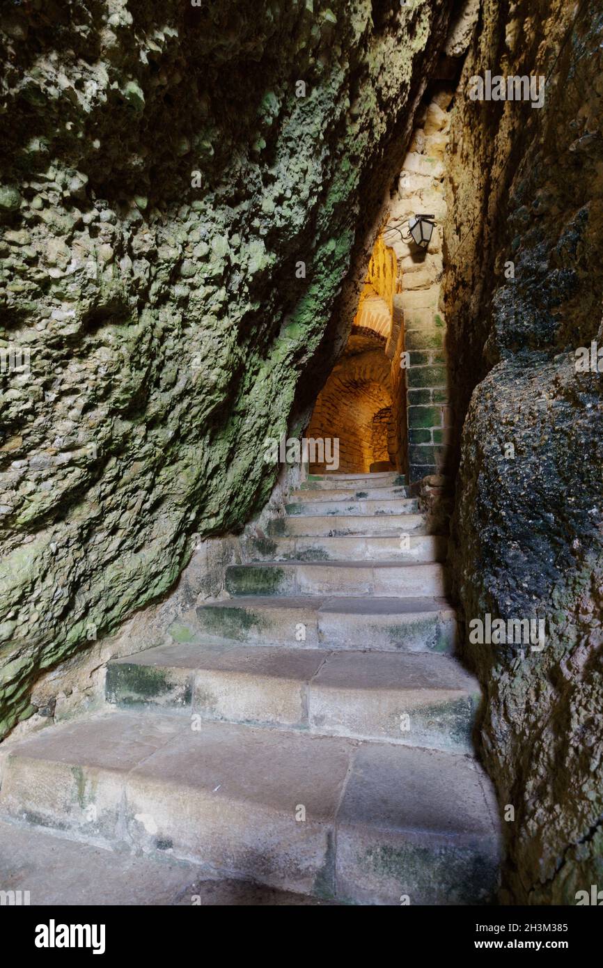 Stairway of the Vals Christian church in Ariege, built directly in the ...