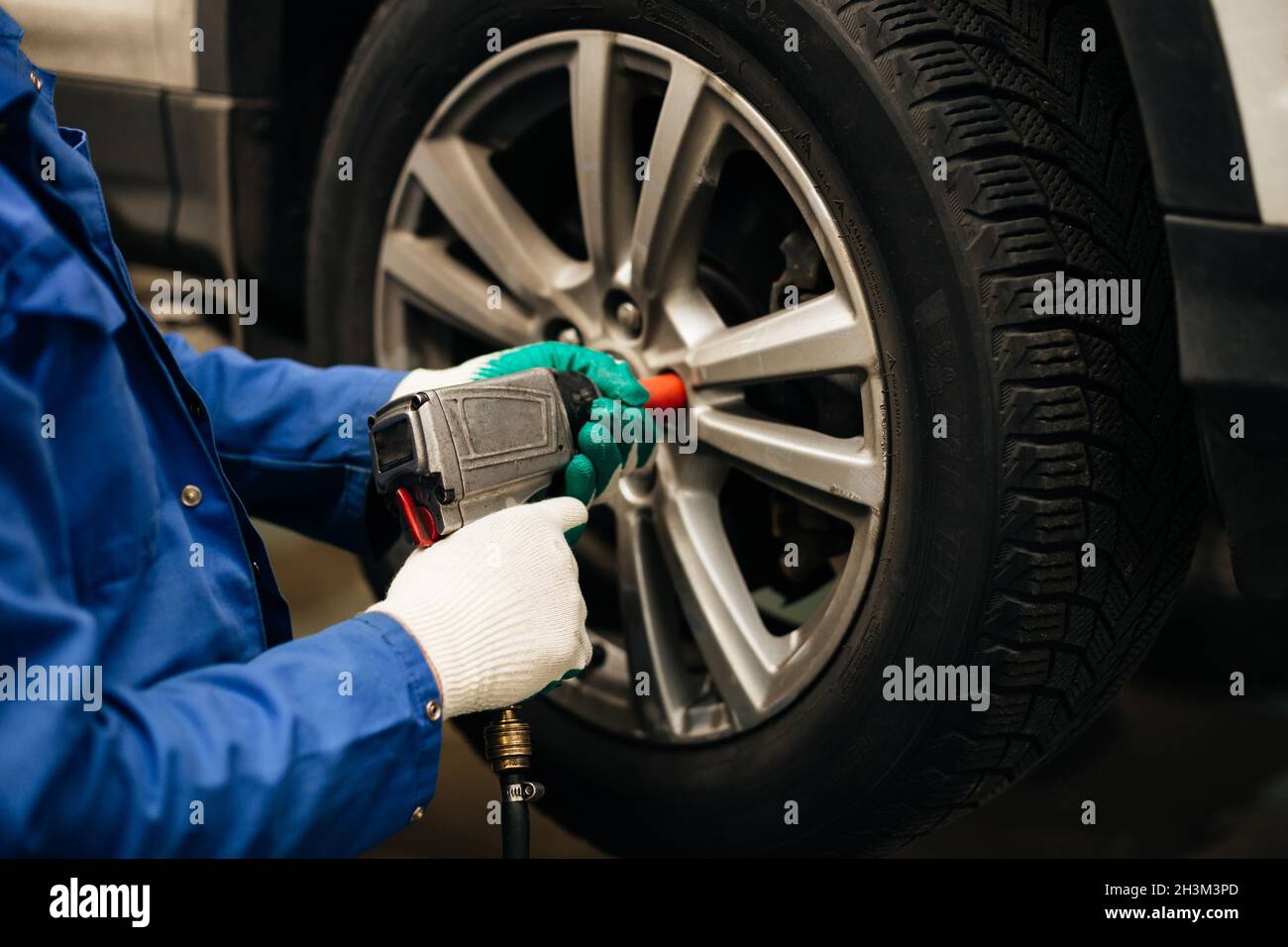 Auto mechanic balances the car wheel on the wheel balancer Stock Photo ...