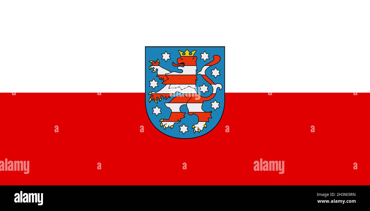 Top view of flag of Thuringia, state . Federal Republic of Germany. no ...