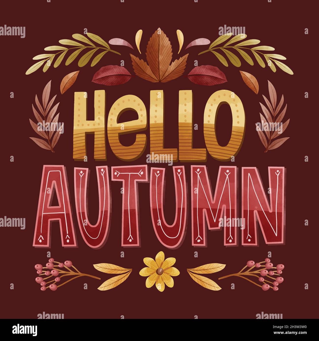 hello autumn text with seasonal elements vector design illustration ...