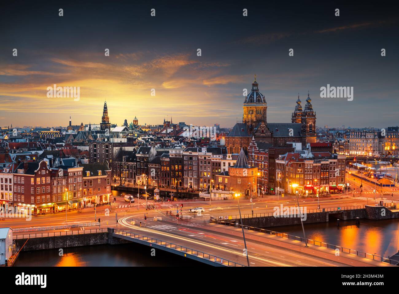Amsterdam, Netherlands town cityscape over the Old Centre District with ...