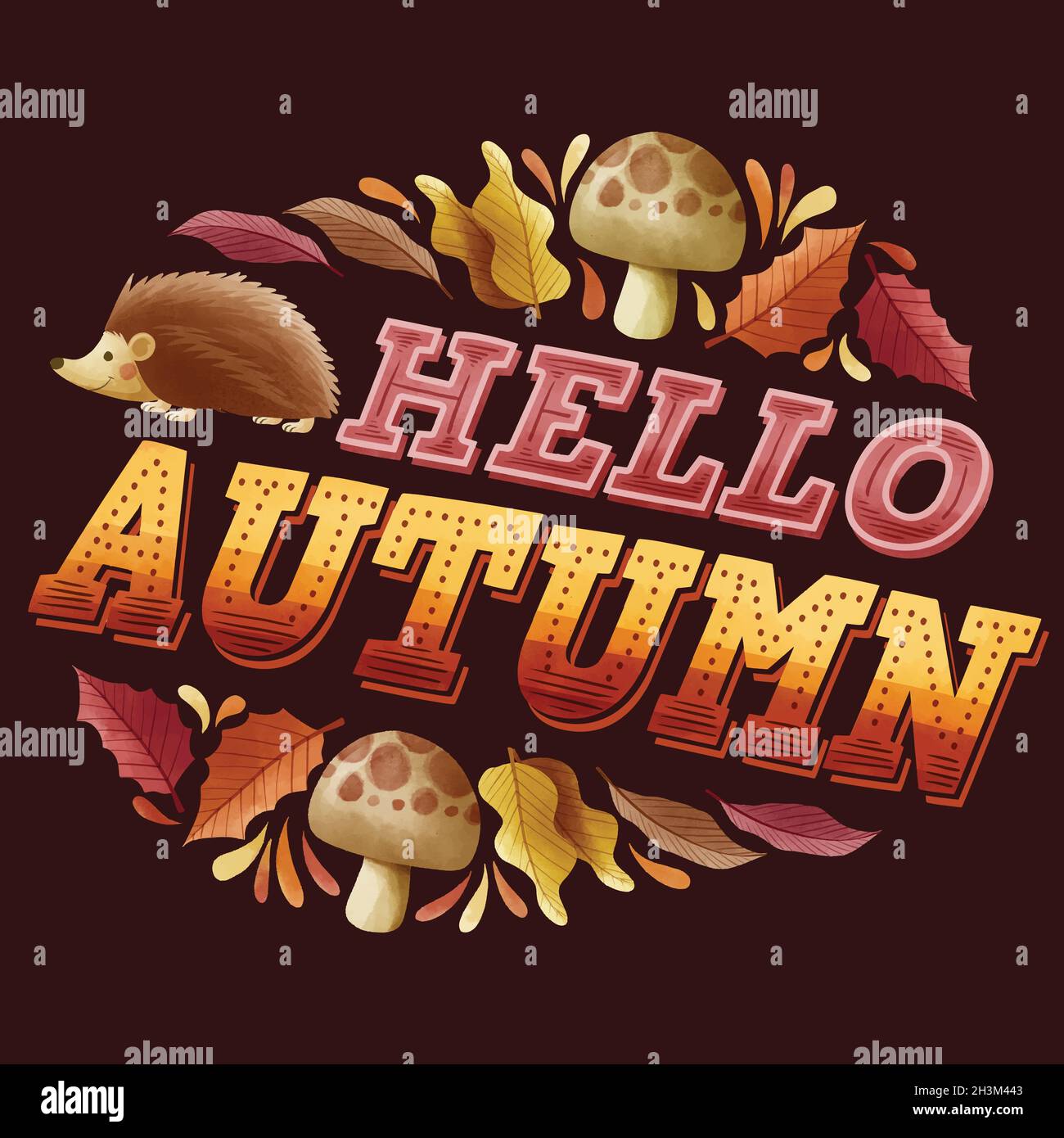 flat hello autumn lettering with seasonal elements vector design ...