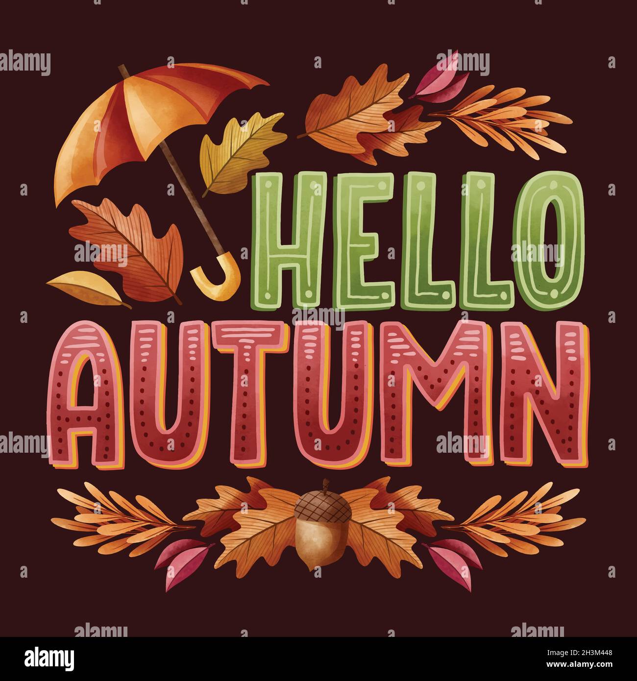 flat hello autumn message with seasonal elements vector design ...