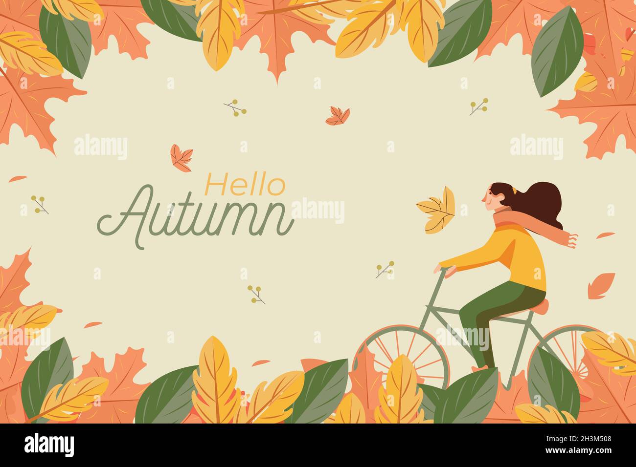 Woman bicycle autumn Stock Vector Images - Alamy