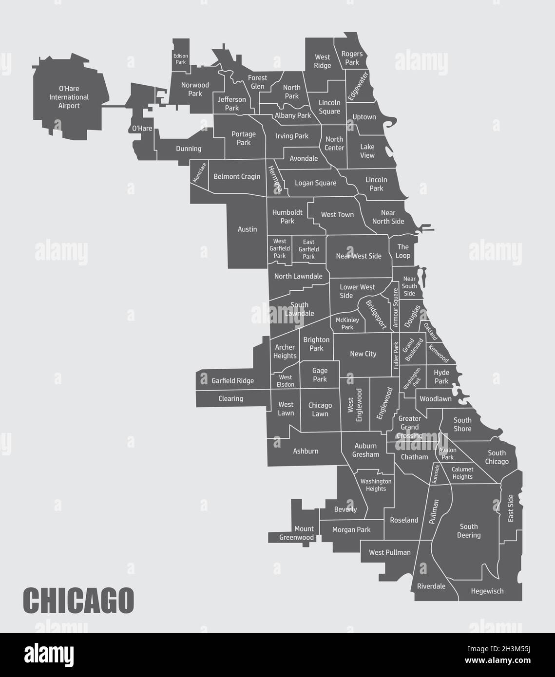 The Chicago City, administrative map with labels, USA Stock Vector ...