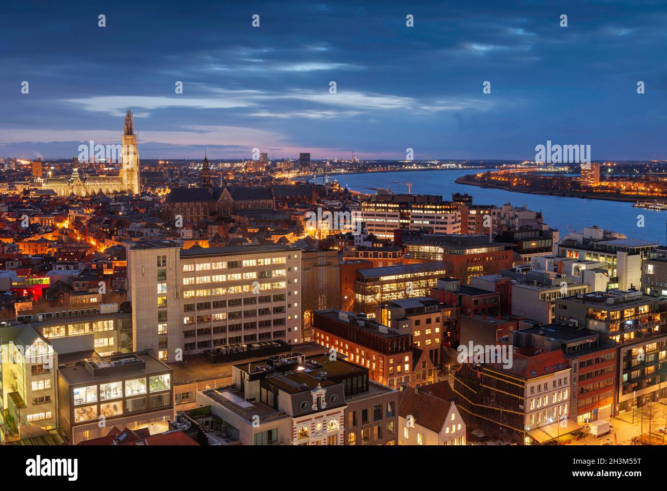 Antwerp, Belgium cityscape from above at twilight Stock Photo - Alamy